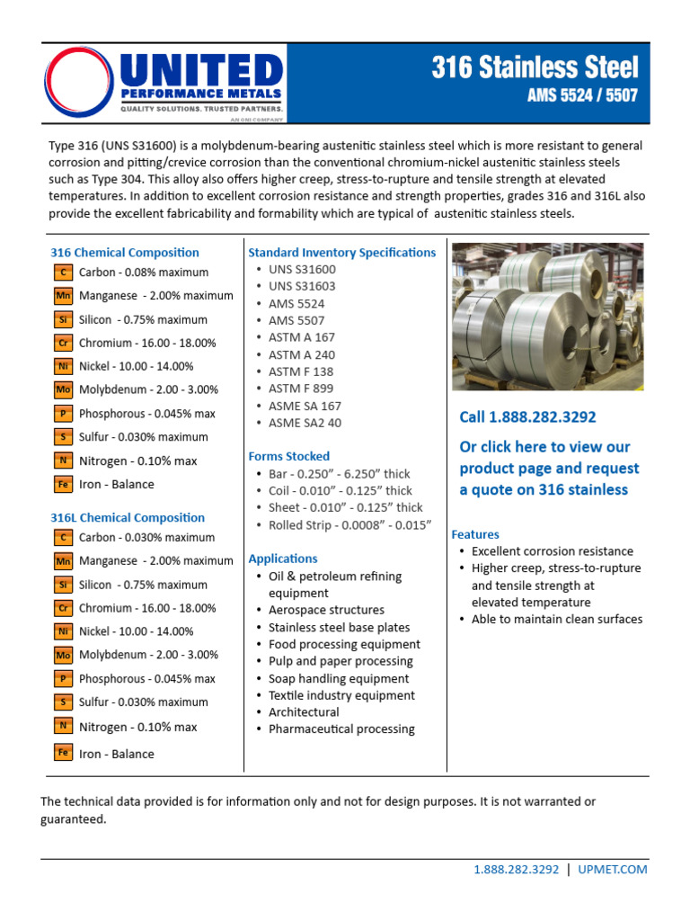 316 Chemical Composition Standard Inventory Specifications | PDF ...