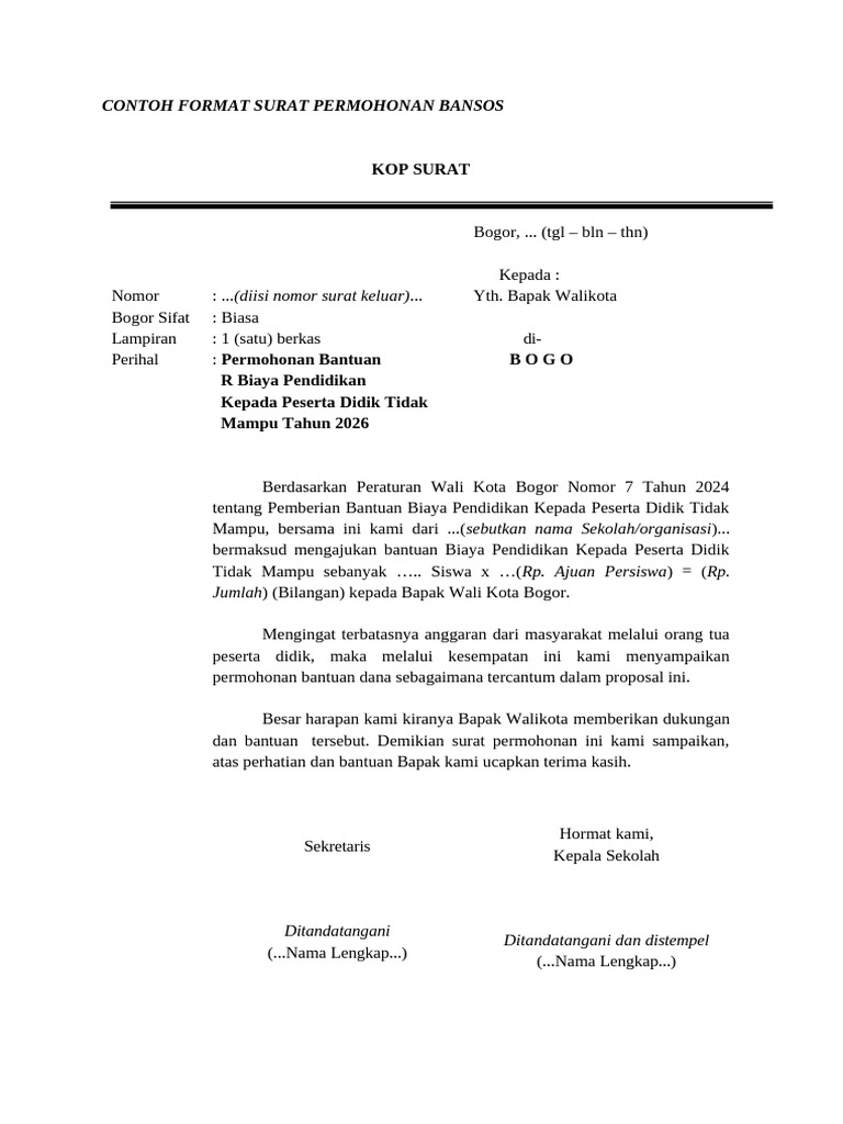 Contoh Format Surat Permohonan Bansos 2025 | PDF