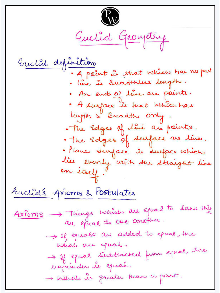 Euclid's Geometry - Handwritten Notes (Maths) | PDF