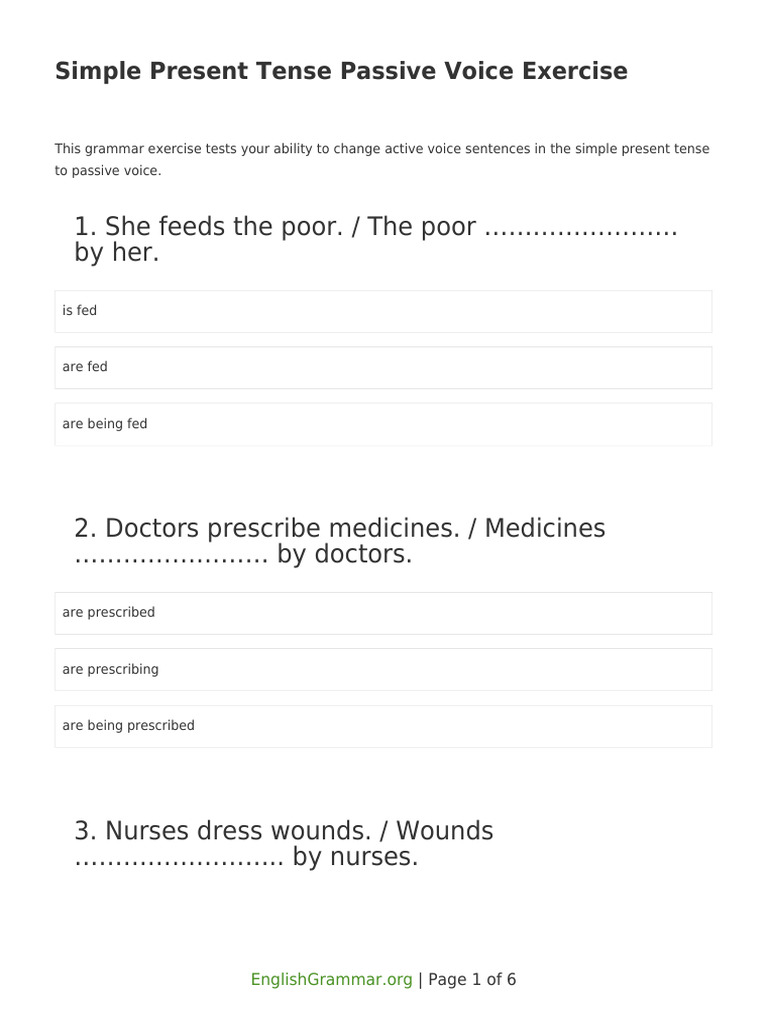 Simple Present Tense Passive Voice Exercise | PDF | Language Mechanics ...