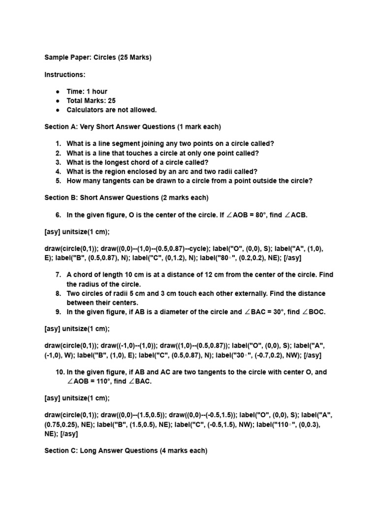 Sample Paper - Circles (25 Marks) | PDF | Circle | Euclidean Geometry