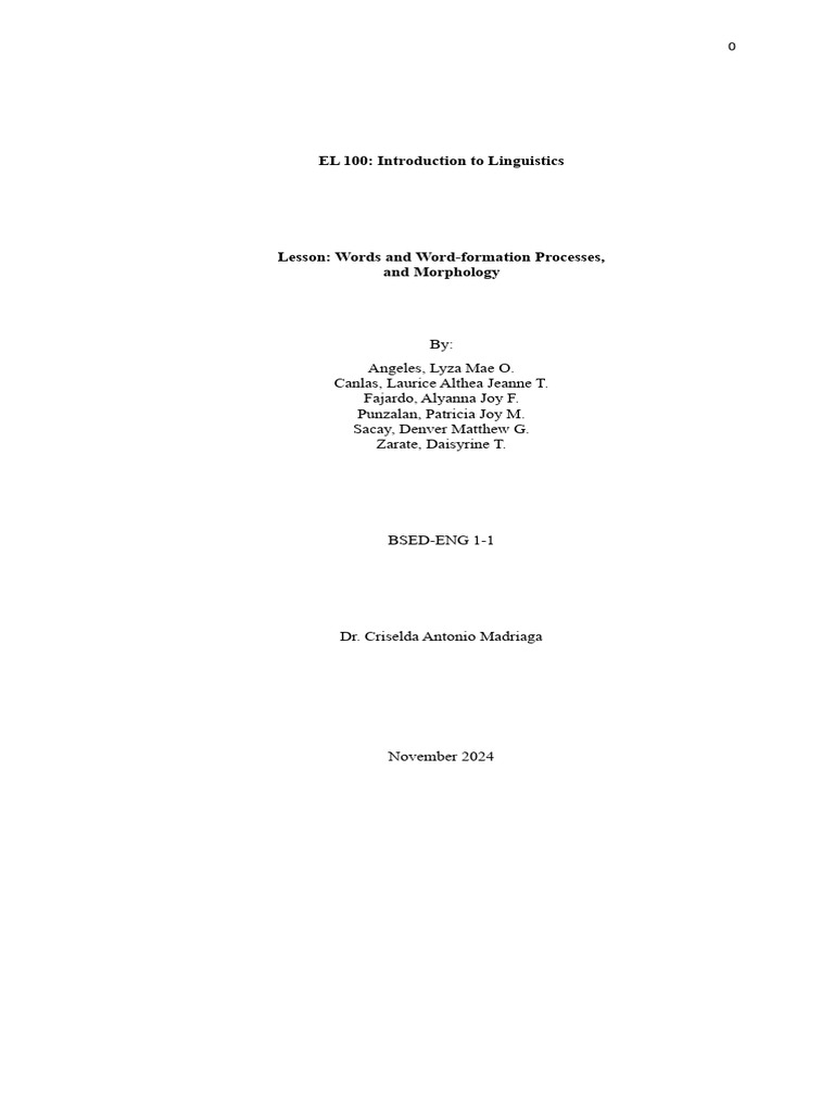 Group 2 Written Report EL100 | PDF | Word | Morphology (Linguistics)
