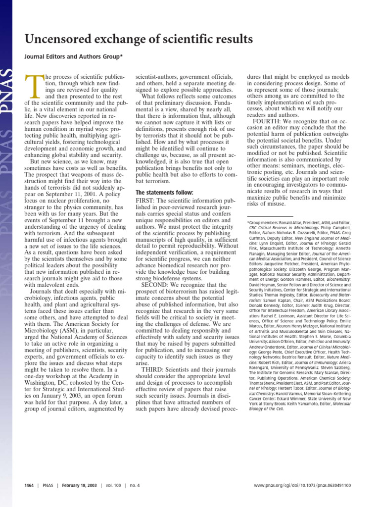 Uncensored Exchange of Scientific Result | PDF