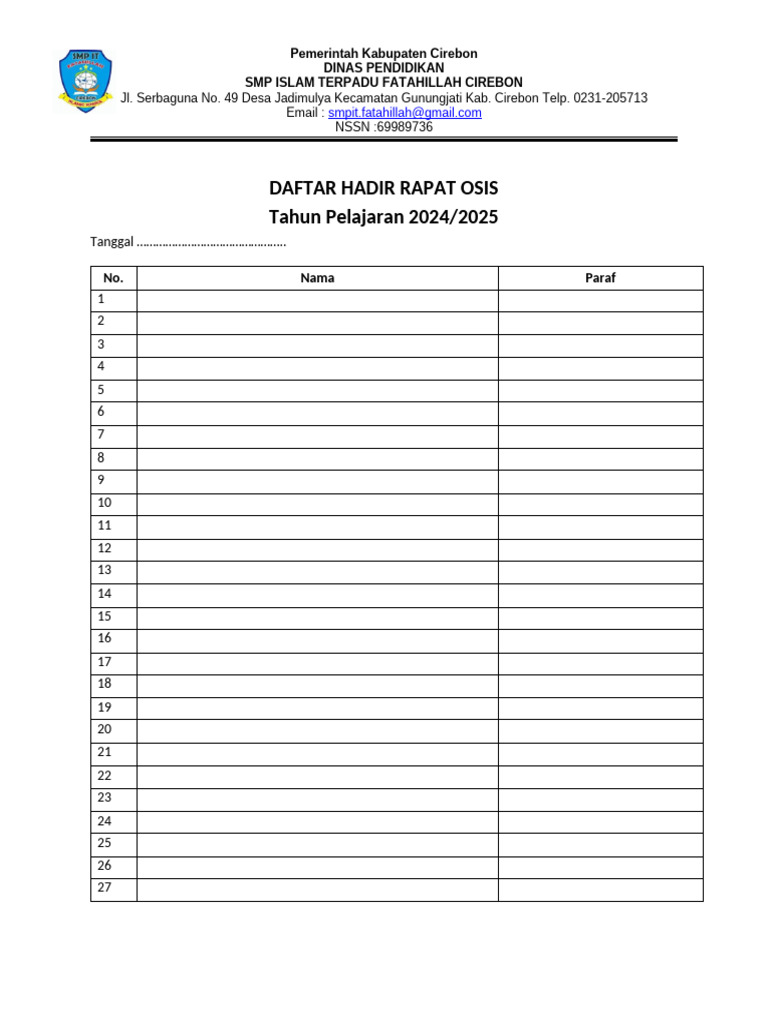 Daftar Hadir Rapat Osis | PDF