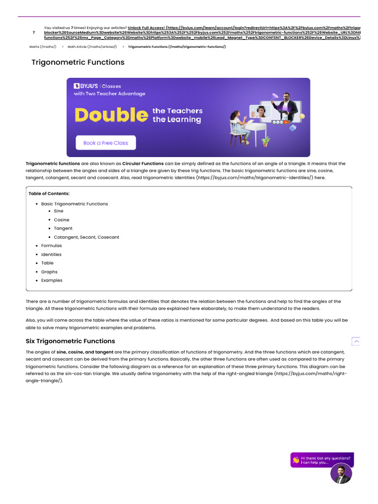Trigonometric Functions Definition Graphs Solution And Examples