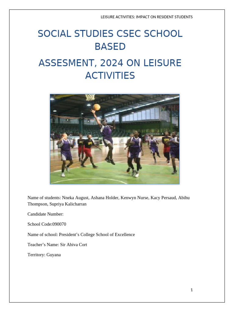 Social Studies S.B.A (Final Draft) | PDF | Questionnaire | Leisure