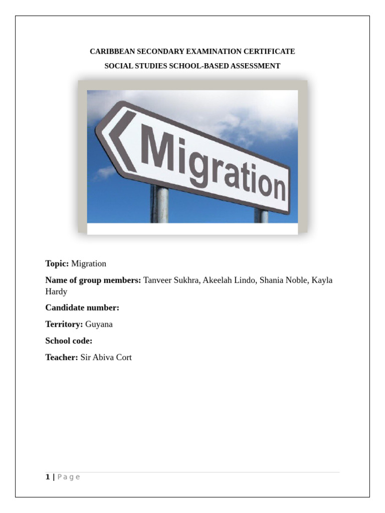 social studies sba-2 | PDF | Human Migration | Immigration