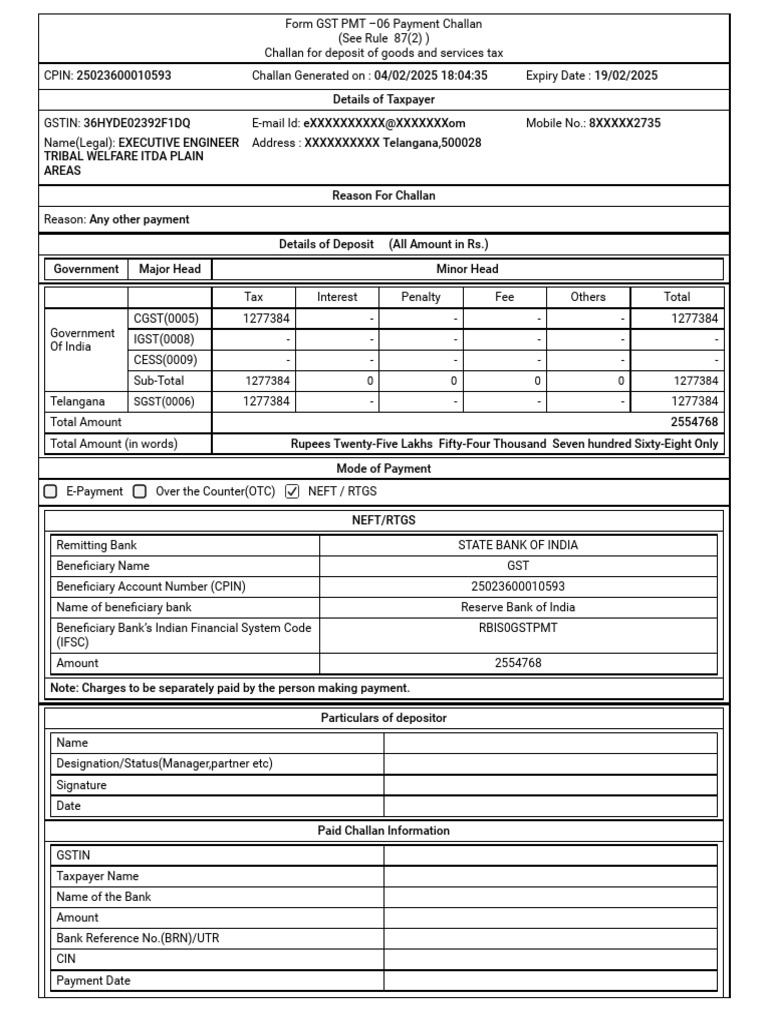 GST Challan | PDF | Cheque | Taxes