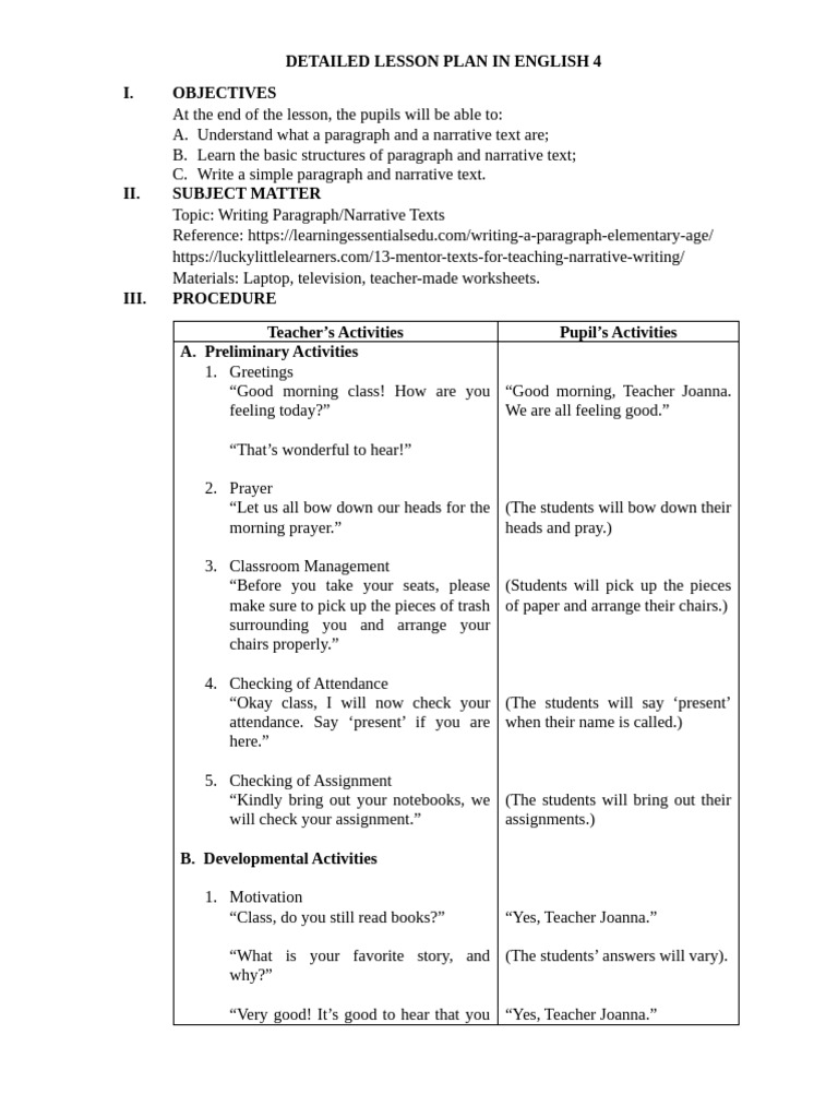 Final - Detailed Lesson Plan in English 4 | PDF | Lesson Plan