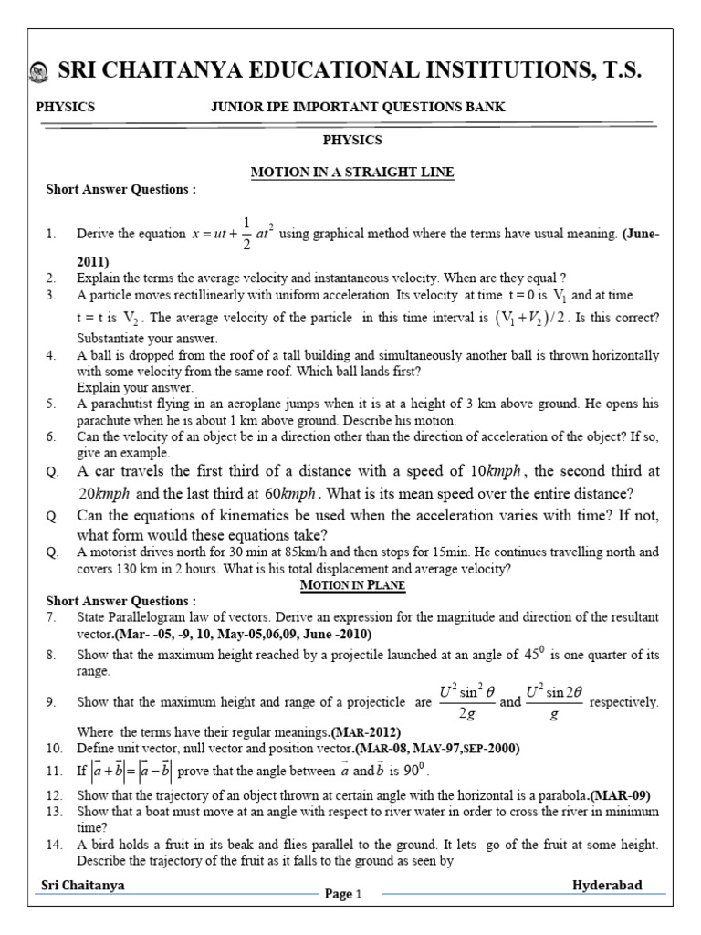Important Physics Questions Bank | PDF | Collision | Force