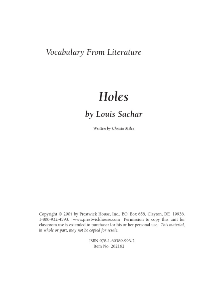 Holes Vocabulary by Chapter With Page Number | PDF