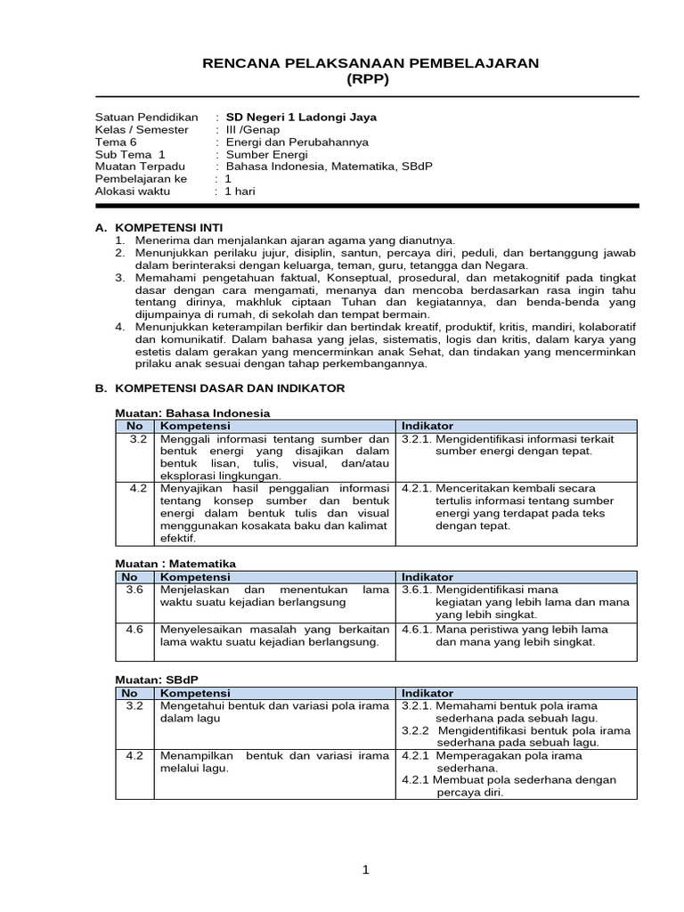 RPP Kelas 3 Tema 6 | PDF