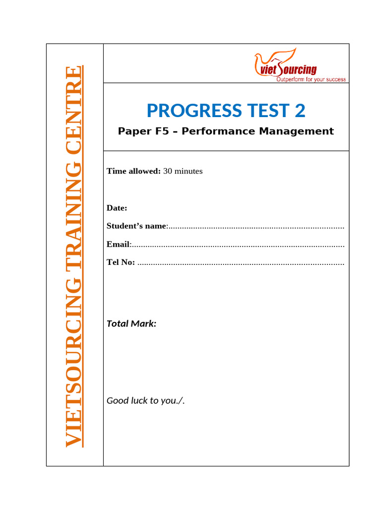 F5 Online - Progress Test 2 - STD | PDF | Cost | Cost Accounting