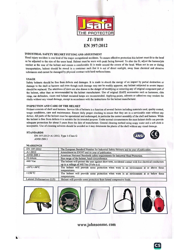 Safety Helmet-JT T010 (ANSI Z89.1 - EN397) | PDF