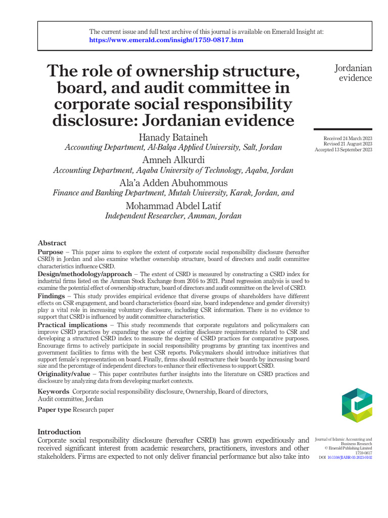 Corporate Social Responsibility in Jordan | PDF | Corporate Social ...