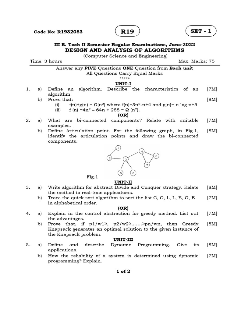 Design and Analysis of Algorithms June 2022 | PDF | Dynamic Programming | Computational ...