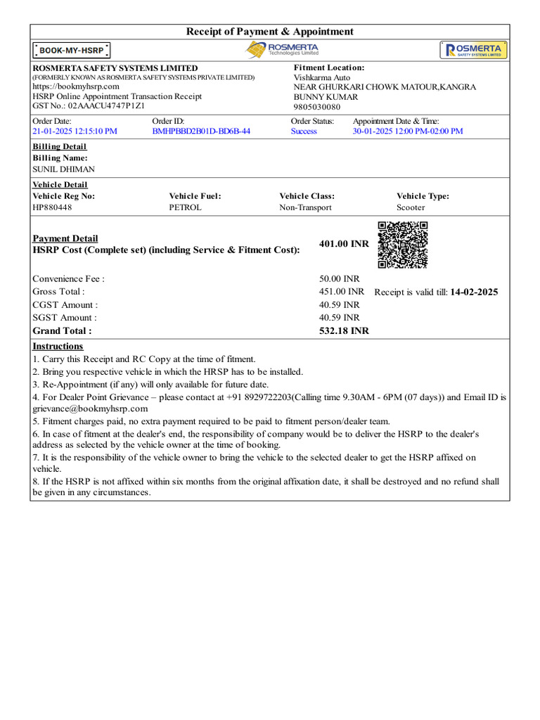 Appointment HSRP Plate 30 | PDF | Payments | Vehicles