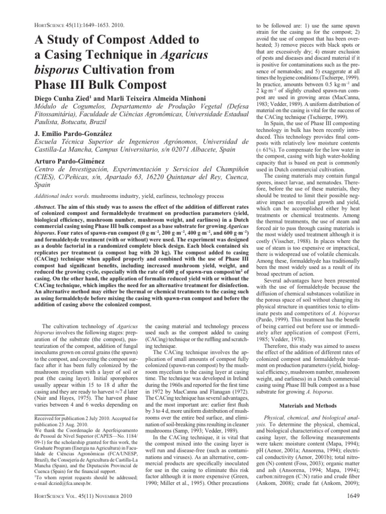 Hortsci-Article-P1649 (1) - Compressed | PDF | Compost | Mushroom