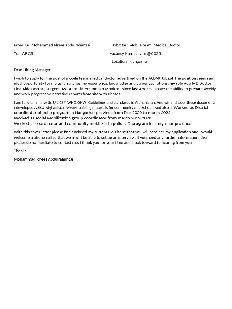 Medical Doctor Job Application | PDF | Medicine | Health Care