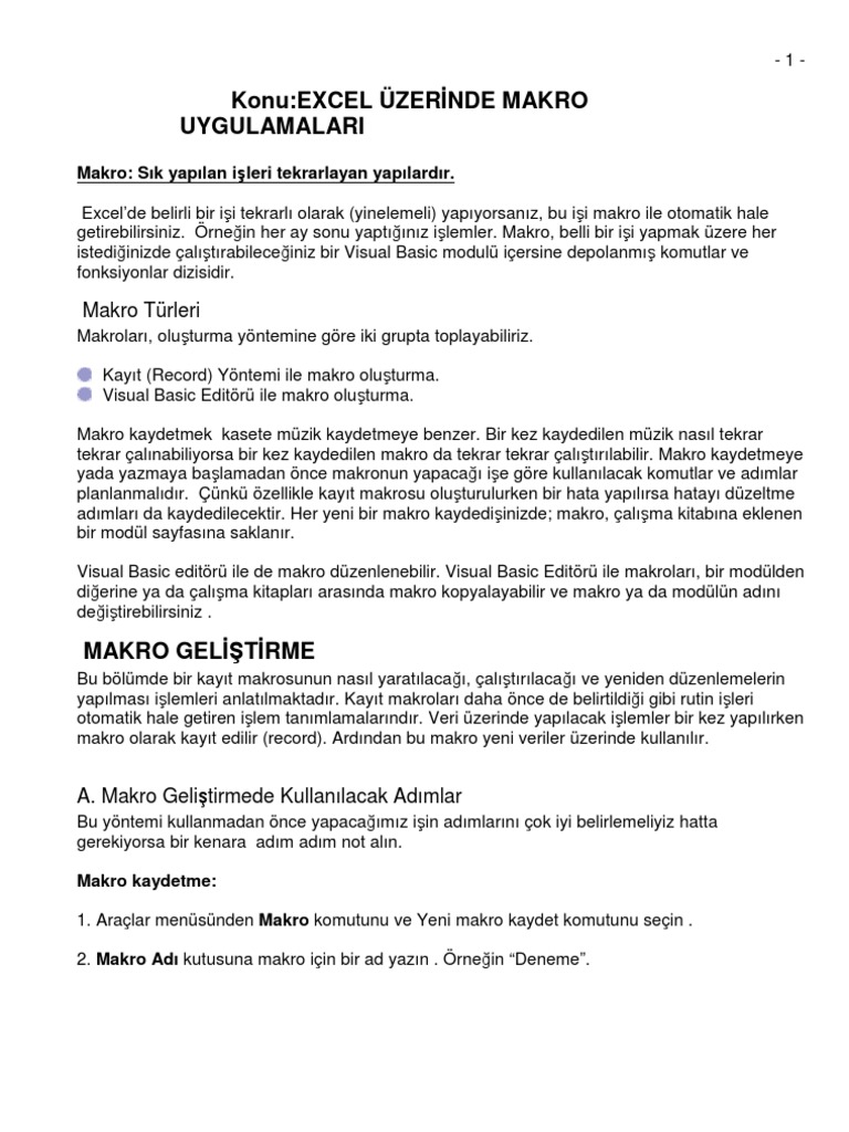 Excel Makro Uygulamalar | PDF