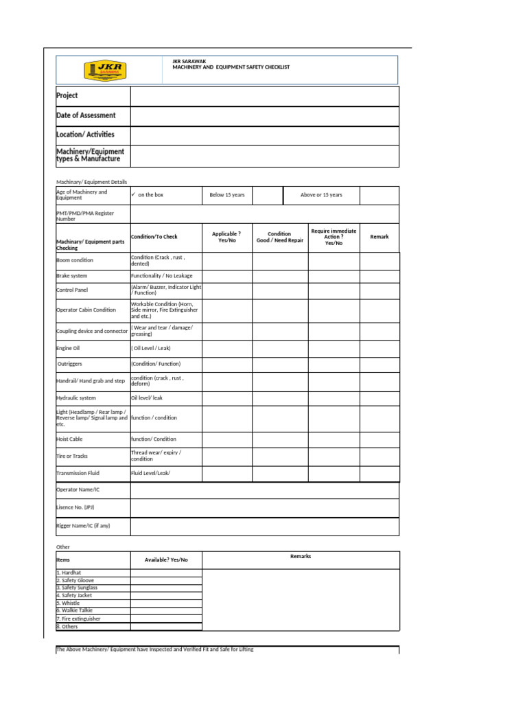 Machinery Safety Inspection Checklist | PDF | Leak | Mechanical Engineering