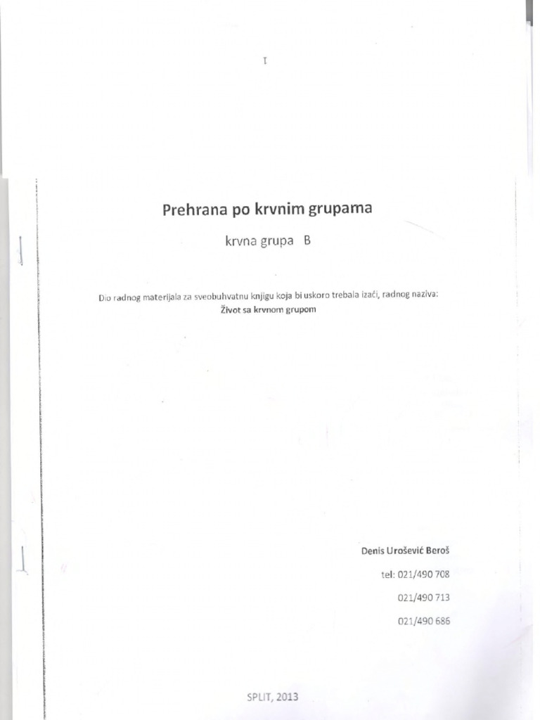 Skripta Prehrana Krvna Grupa B PDF Denis Beros | PDF