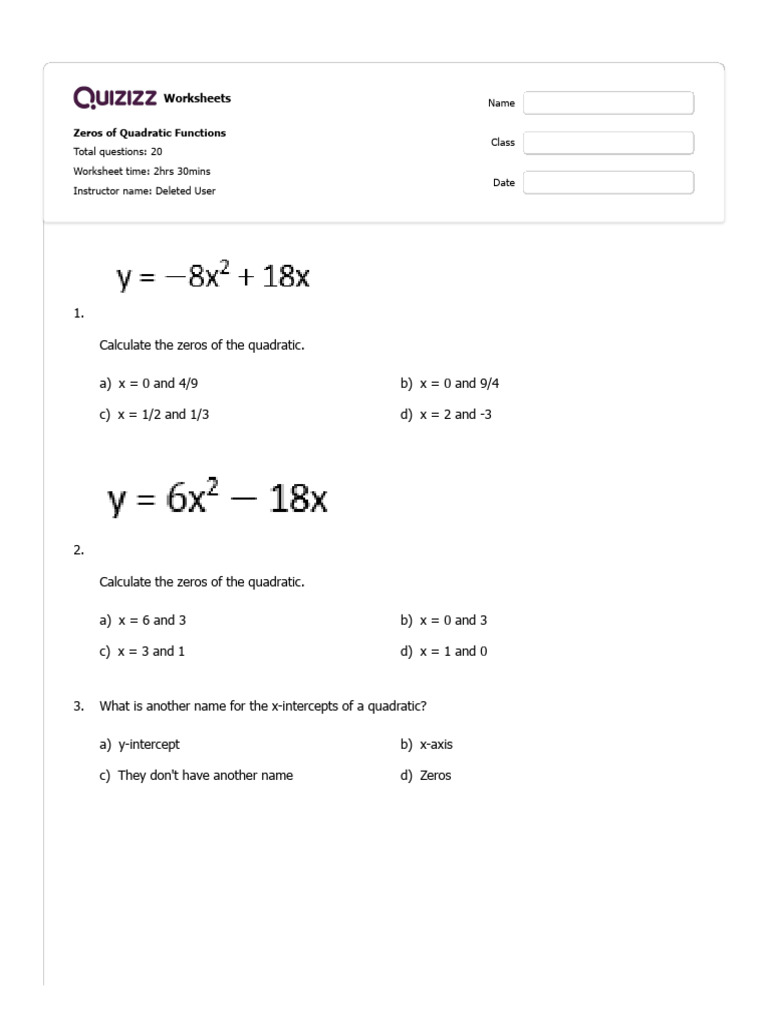 Zeros of Quadratic Functions | PDF | Quadratic Equation | Zero Of A ...