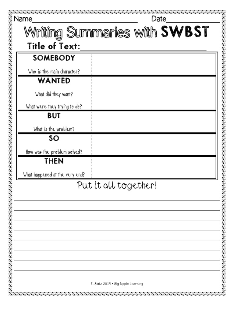 SWBST Story Analysis Template | PDF
