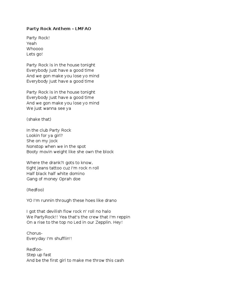 Party Rock Anthem - LMFAO | PDF | Songs | Entertainment (General)
