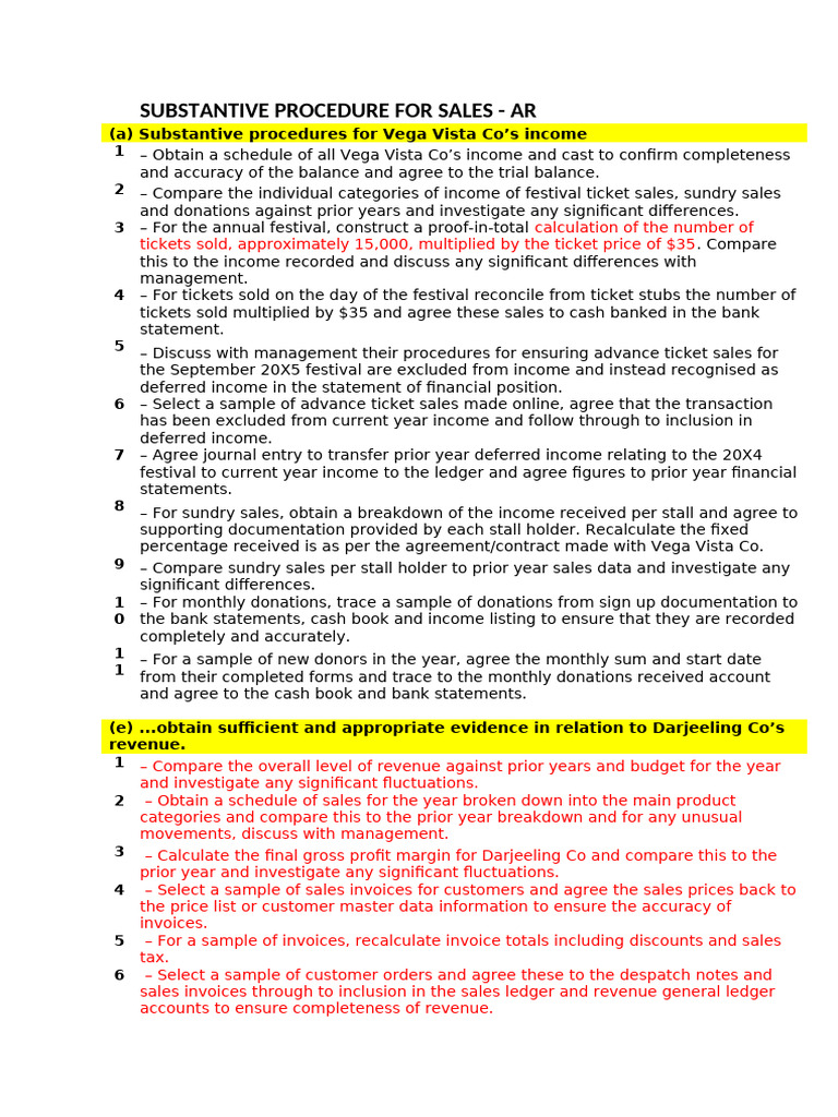 Substantive Procedures for Sales and Receivables | PDF | Payroll | Loans