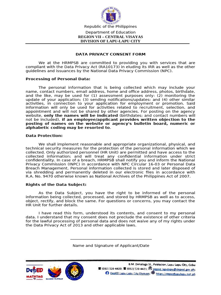 Data Privacy Consent Form - Philippines | PDF | Privacy | Information ...