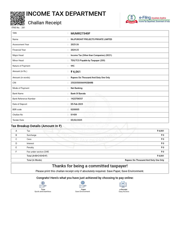 TDS_RPPL_94C_AY2526_JAN25 | PDF | Taxes | Money
