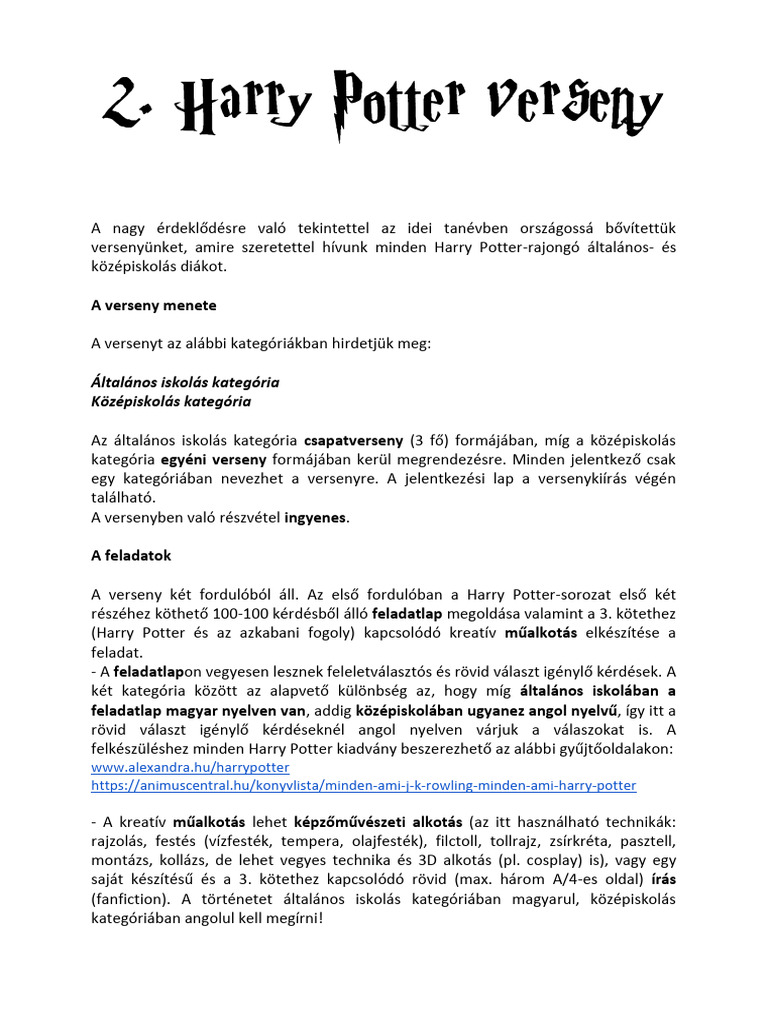 Adoc - Pub - 2 Harry Potter Verseny | PDF