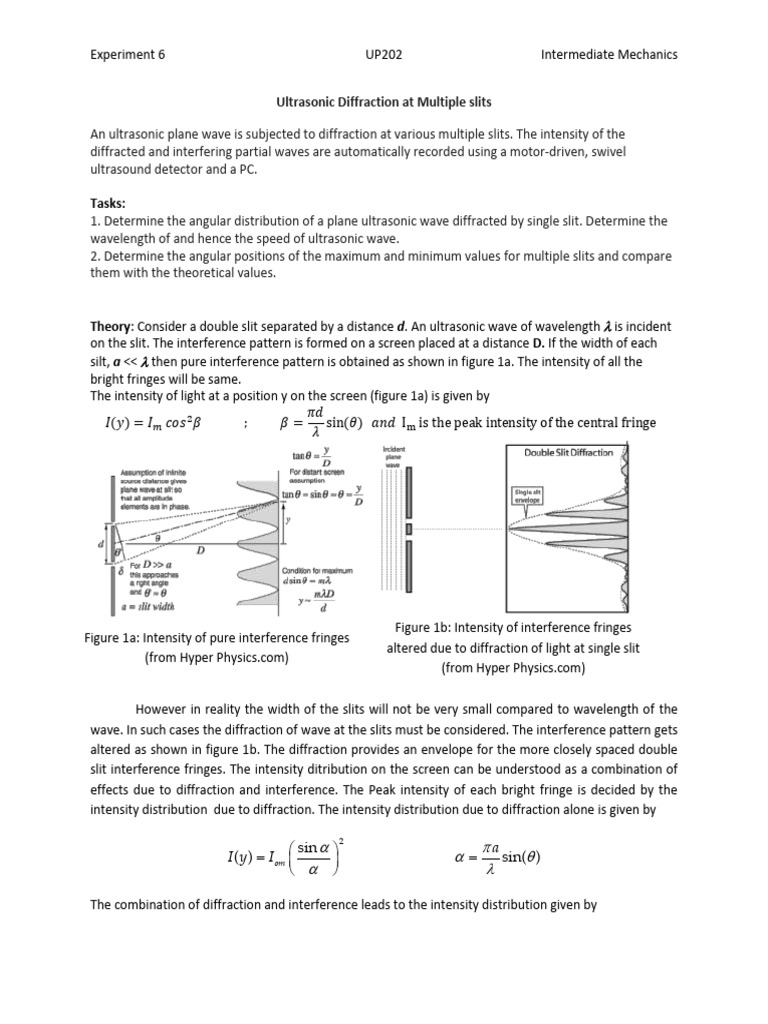 Expt 6 Ultrasonic Diffraction at Multiple Slits | PDF | Diffraction | Wavelength