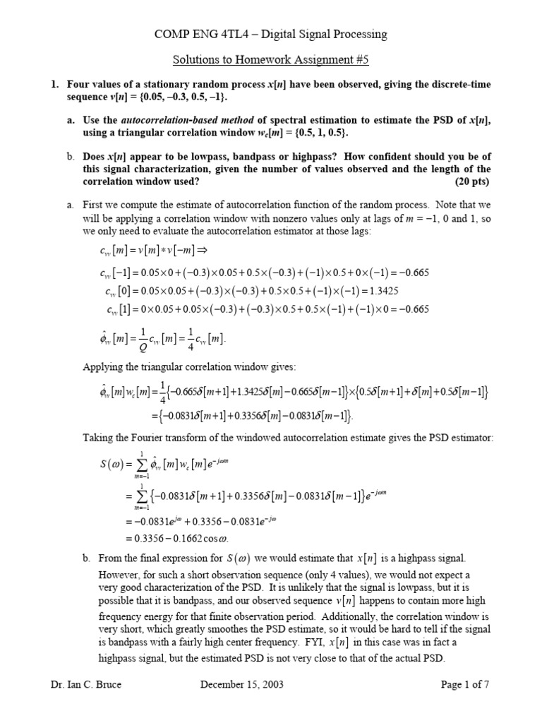 COE4TL4_assignment5_solns | PDF | Spectral Density | Discrete Fourier Transform