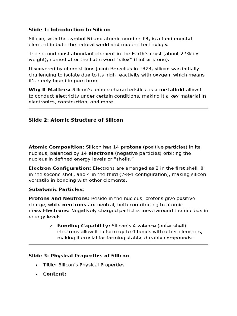 SILICON SCRIPT | PDF | Silicon | Chemical Elements