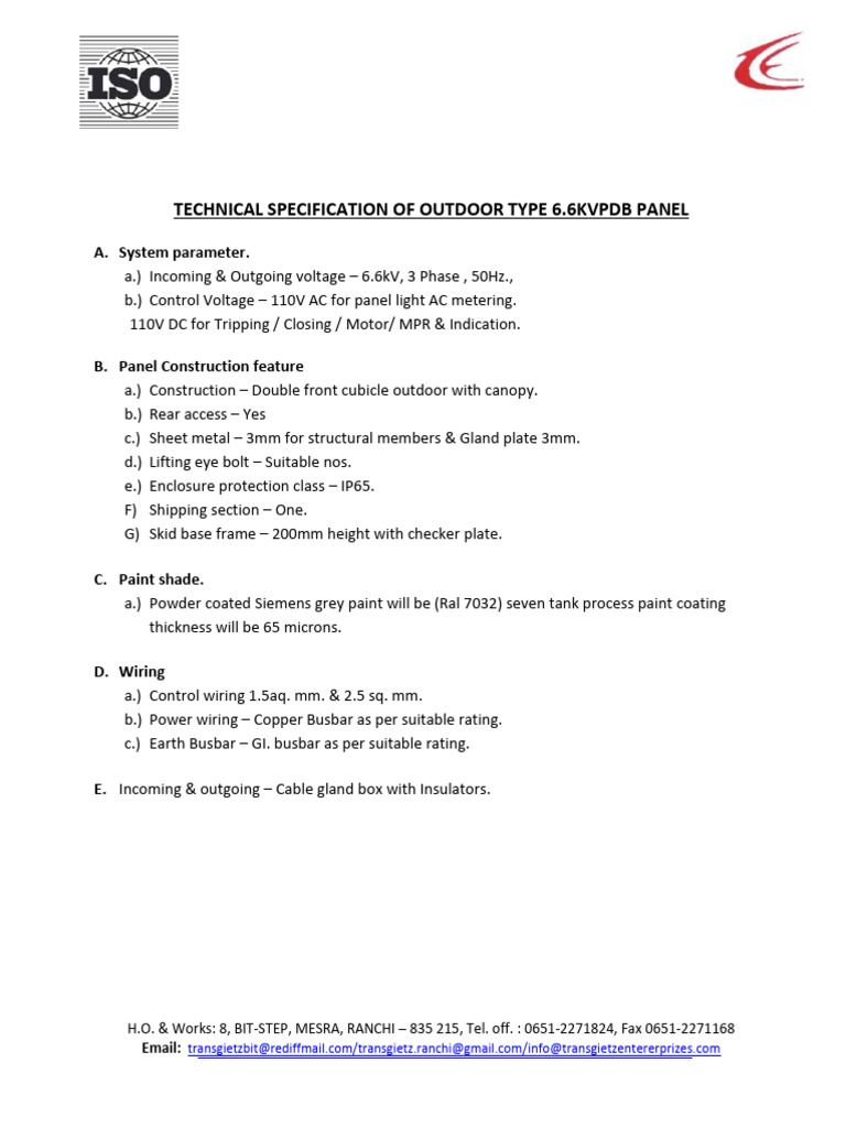 Technical Specification | PDF | Transformer | Relay