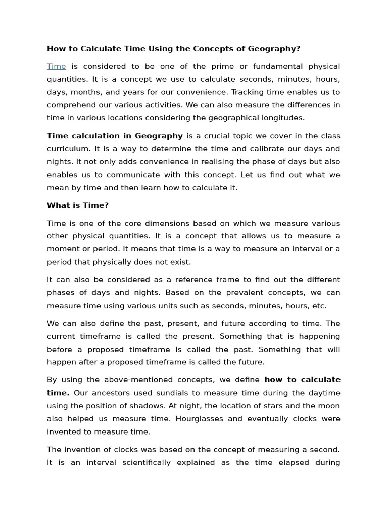 Handout On Time Calculation | PDF | Longitude | Time