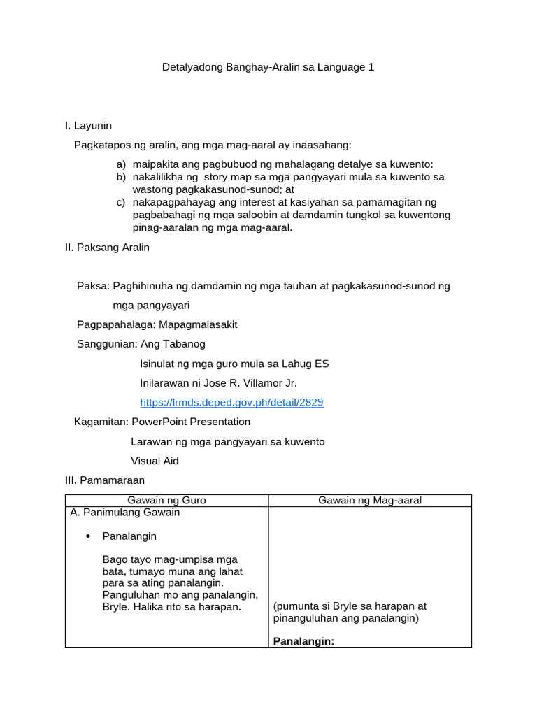Detalyadong Banghay | PDF