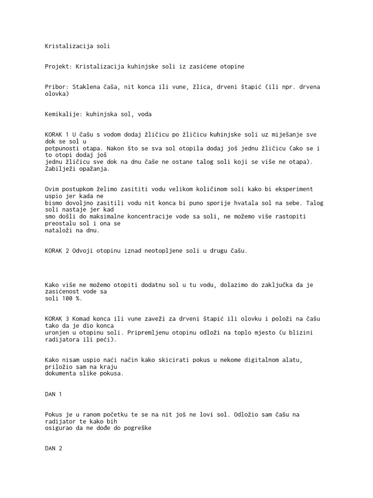 Kristalizacija Soli Biologija 7 | PDF