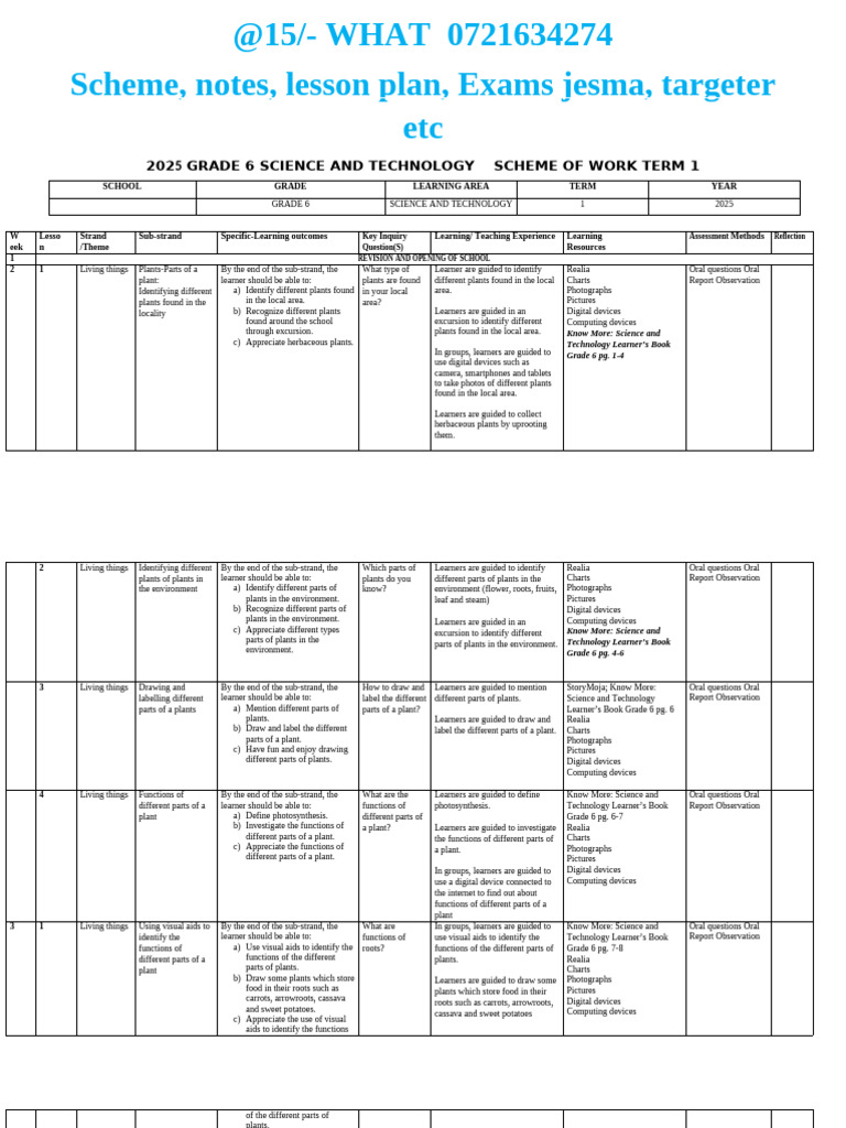 Grade 6 Science & Tech Term 1 Plan | PDF | Learning | Root