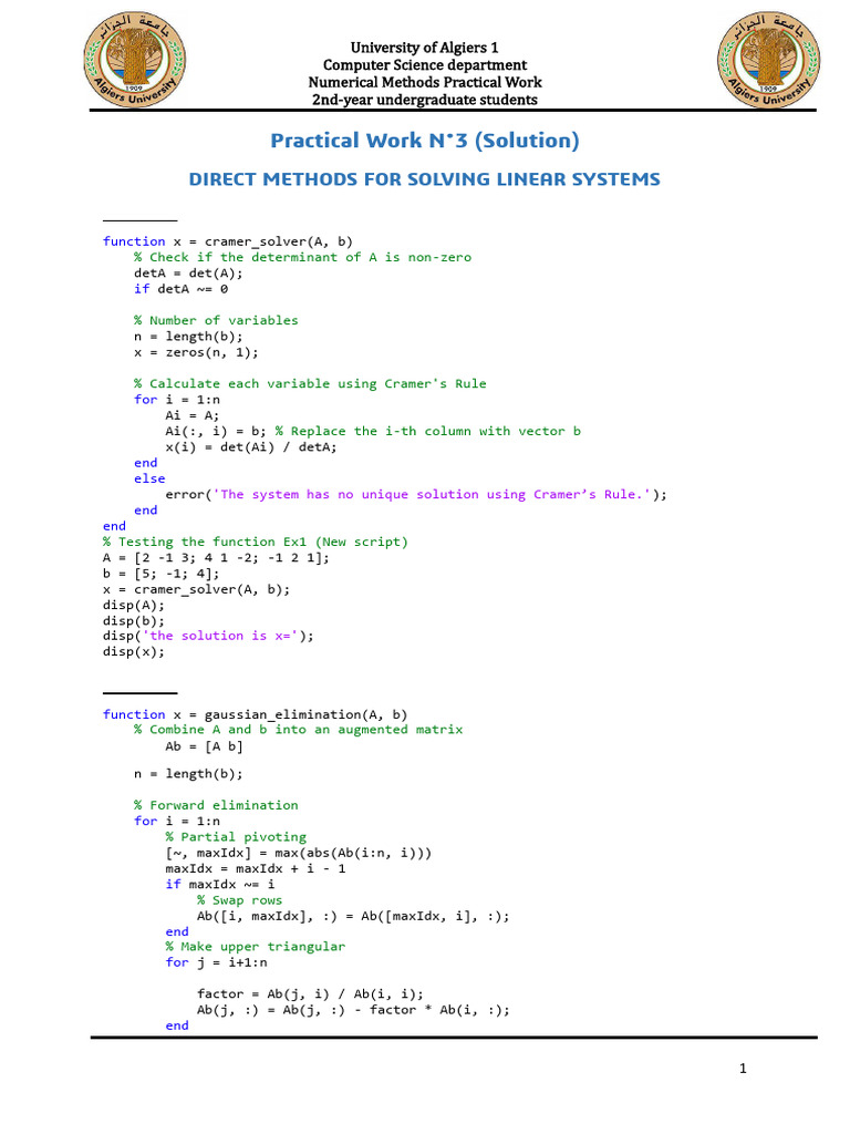 Practical Work N°3 (Solution) | PDF | Algorithms | Matrix Theory