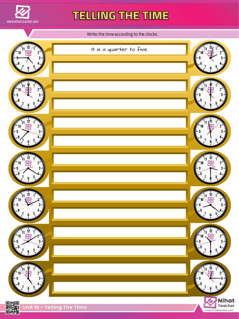 Unit 18 - Telling The Time Worksheet 1 | PDF