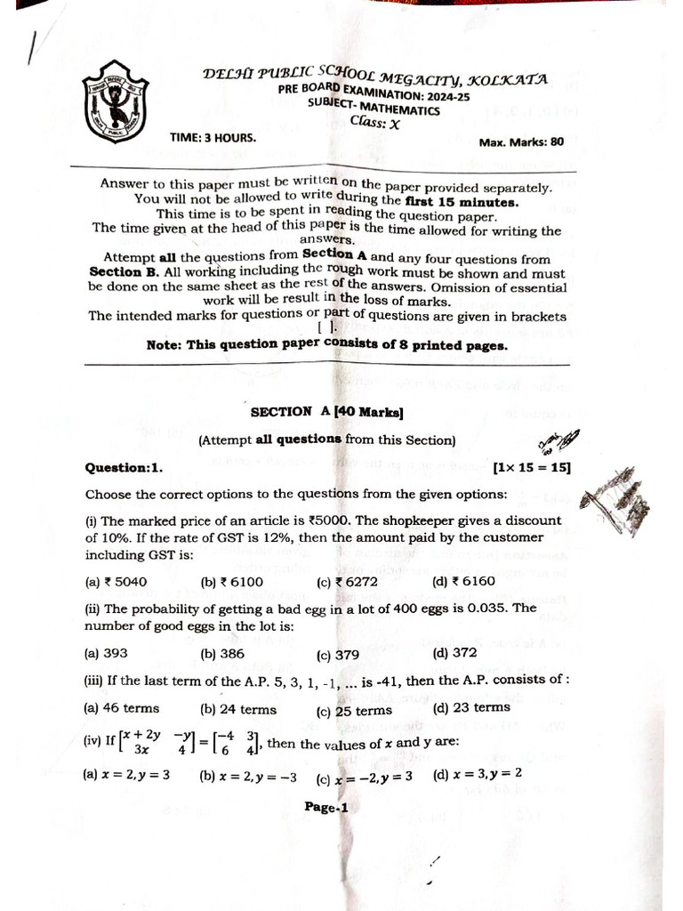 Dps Megacity Maths Pre Boards | PDF
