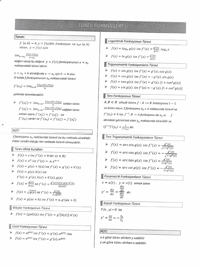 Türev Formülleri | PDF