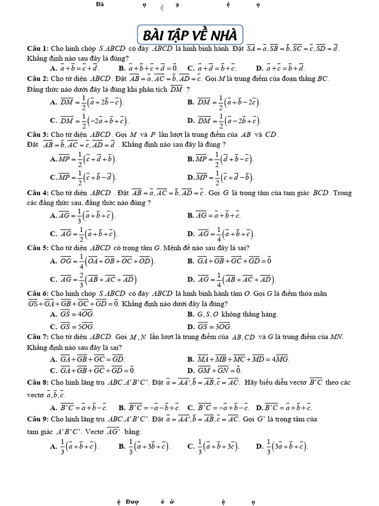 1.4-BTVN - Vectơ trong không gian (Phần 1) (ok) | PDF