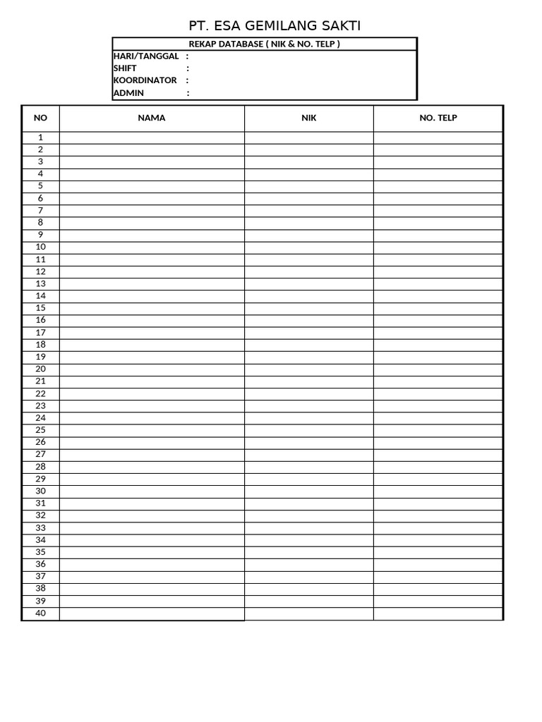 FORMAT ABSENSI DAN NIK | PDF