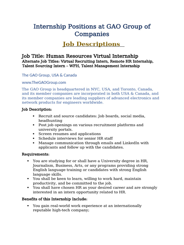 JD for Internship Positions- December 4, 2024 | PDF | Search Engine Optimization | Word Press