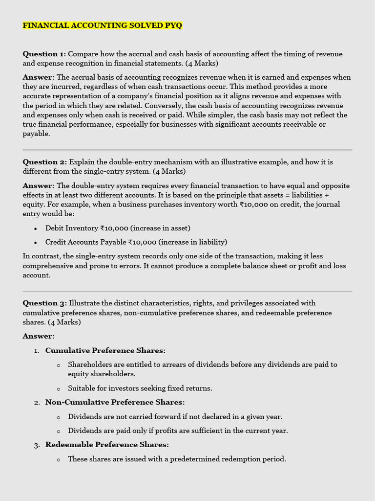 FINANCIAL ACCOUNTING SOLVED PYQs | PDF | Valuation (Finance) | Expense