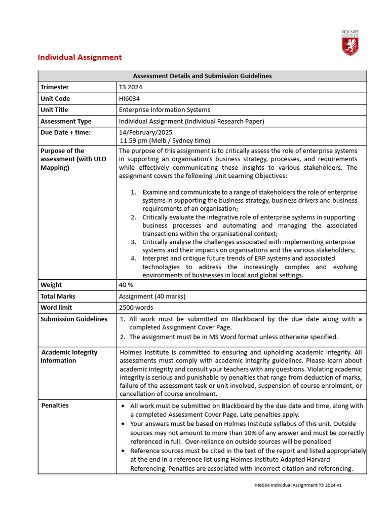 L3-HI6034 2024 T3 Individual Assignment Paper v1 1 | PDF | Plagiarism ...